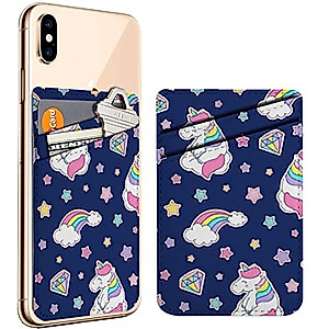 Pack of 2 - Cellphone Stick on Leather Cardholder ( Cute Pastel Unicorn Rainbow Diamond Pattern Pattern ) ID Credit Card Pouch Wallet Pocket Sleeve