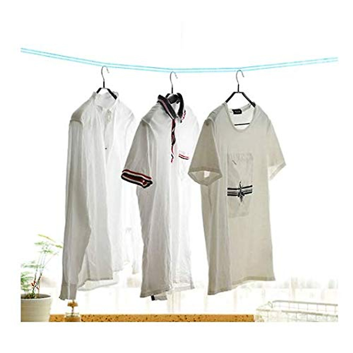 Long Compact Lightweight Camping Hiking Travel Portable Adjustable Rustproof Non-Slip Laundry Hanger Clothesline 16.5' Feet w/ Bonus Plastic Clothes Clips and Mesh Zipper Pouch