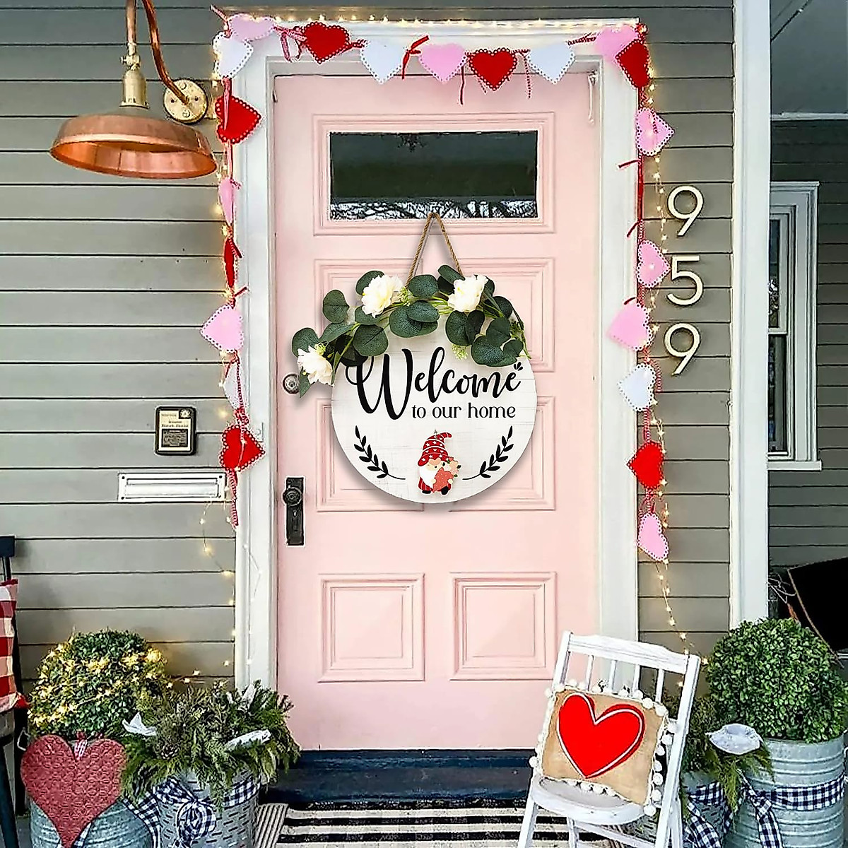 Mrocioa Welcome Sign, 14 x 14 inches, Decorative Signage with Interchangeable Gnome Icons, Seasonal Wood Wreaths Front Door Decorations, Housewarming Gift