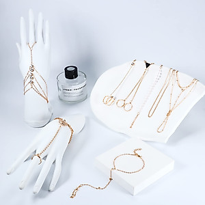 Sanfenly 8 Pieces Finger Ring Bracelets Hand Harness Chain Bracelet Gold Rhinestone Vintage Adjustable Slave Chain Ring Bracelet for Women Hand Jewelry