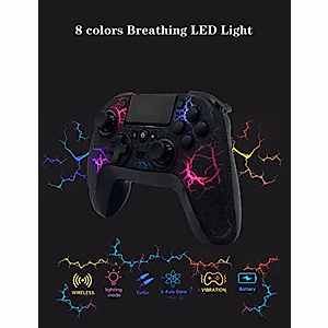 TJPD Wireless Controller for PS4, Wireless Remote Gamepad with Unique Cracked Design/8 Adjustable LED Colors/Programmable Back Buttons/Super Turbo/Dual Vibration, Widely Compatible with PS4/PC/iOS