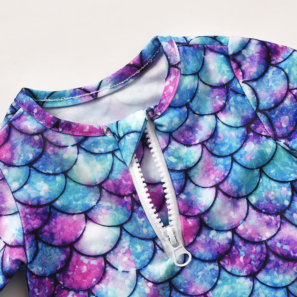 Baby Infant Girls Swimsuit Set Rash Guard 2 Piece Long Sleeve Bathing Suit Beach Wear Swimwear 9-12 Months Mermaid