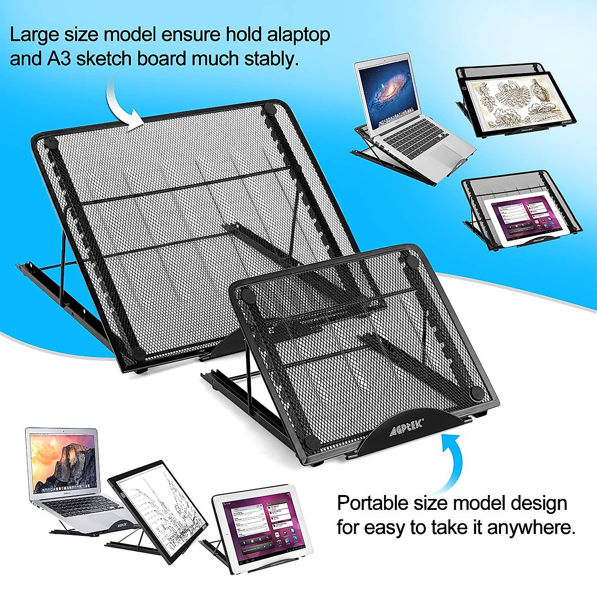 IMAGE Large Version Stand Ventilated Adjustable Light Box Laptop Pad Stand, Multifunction(12 Angles) Skidding Prevented Tracing Holder for AGPtek/Huion A3 A4 LED Tracing Light Pad & Diamond Painting