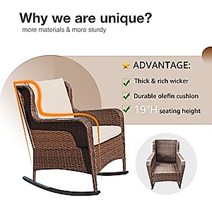 SUNSITT Outdoor Resin Wicker Rocking Chair with Olefin Cushions, Patio Yard Furniture Club Rocker Chair, Brown Wicker & Beige Cushions