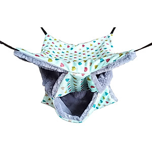 WOWOWMEOW Small Animals Plush Hammock Rat Ferret Triple Bunkbed Hammocks Cage Hanging Warm Hideout for Sugar Glider Squirrel (Medium, Hearts-Mint)