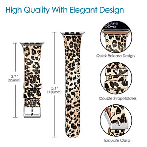 Fintie Bands Compatible with Apple Watch 49mm 46mm 45mm 44mm 42mm(Series 3 2 1) iWatch Ultra, SE Series 1-10, Genuine Leather Band Replacement Accessories Strap Wristband, Classic Leopard