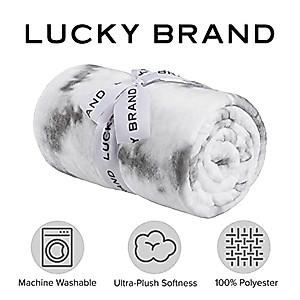 Lucky Brand Oversized Super Plush Microfiber Throw Blanket in Printed White/Gray Tie Dye, 50in x 70in
