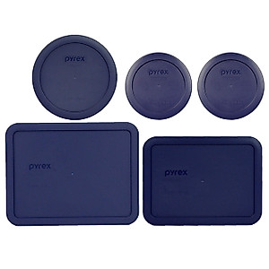 Pyrex (2) 7200-PC 2 Cup, (1) 7201-PC 4 Cup, (1) 7210-PC 3 Cup, and (1) 7211-PC 6 Cup Blue Plastic Storage Lids Made in the USA