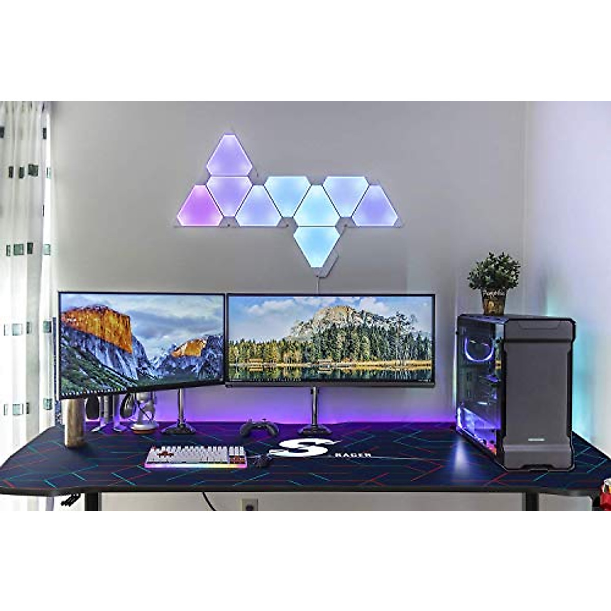 Homall 60 Inch Computer Gamer Desk with Full Desk Mouse Pad, Carbon Fiber Surface PC Table Adjustable Height, Gaming Rack, Headphone Hook and Cup Holder(Black)