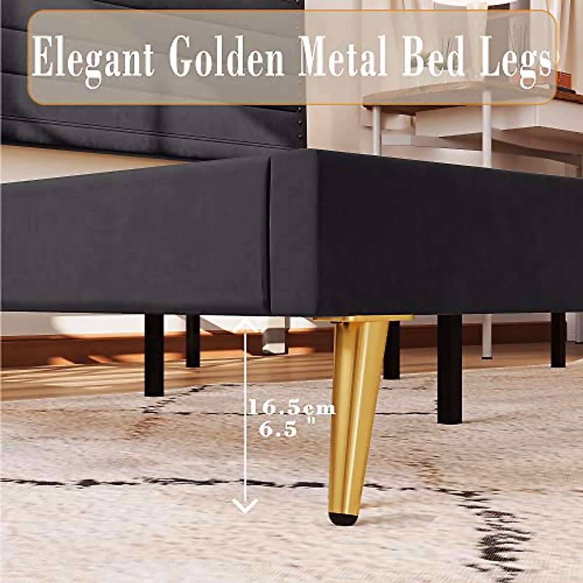 LIKIMIO Queen Bed Frame, Upholstered Platform Bed with Headboard Heavy Strong Metal/Wood Supports, Easy Assembly, Noise-Free, No Box Spring Needed, Black