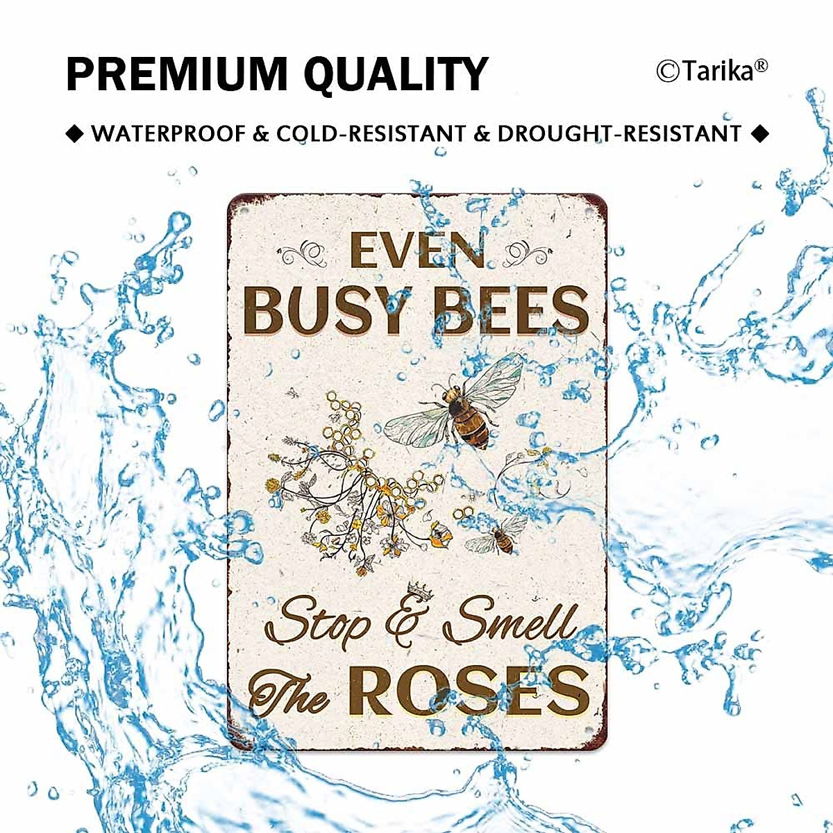 Even Busy Bees Stop and Smell The Roses Vintage Look Tin 20X30 cm Decoration Art Sign for Home Kitchen Bathroom Farm Garden Garage Inspirational Quotes Wall Decor