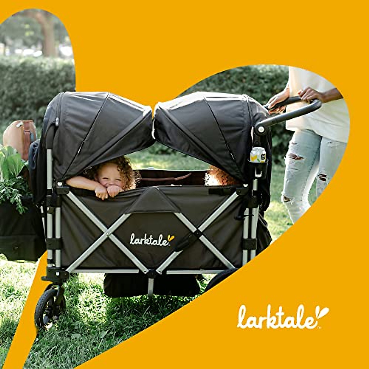 Larktale Caravan with Canopies - Double Seater Collapsible Wagon, All-Terrain Stroller Wagon for Kids, Baby, Toddler - Caravan/Canopies Bundle