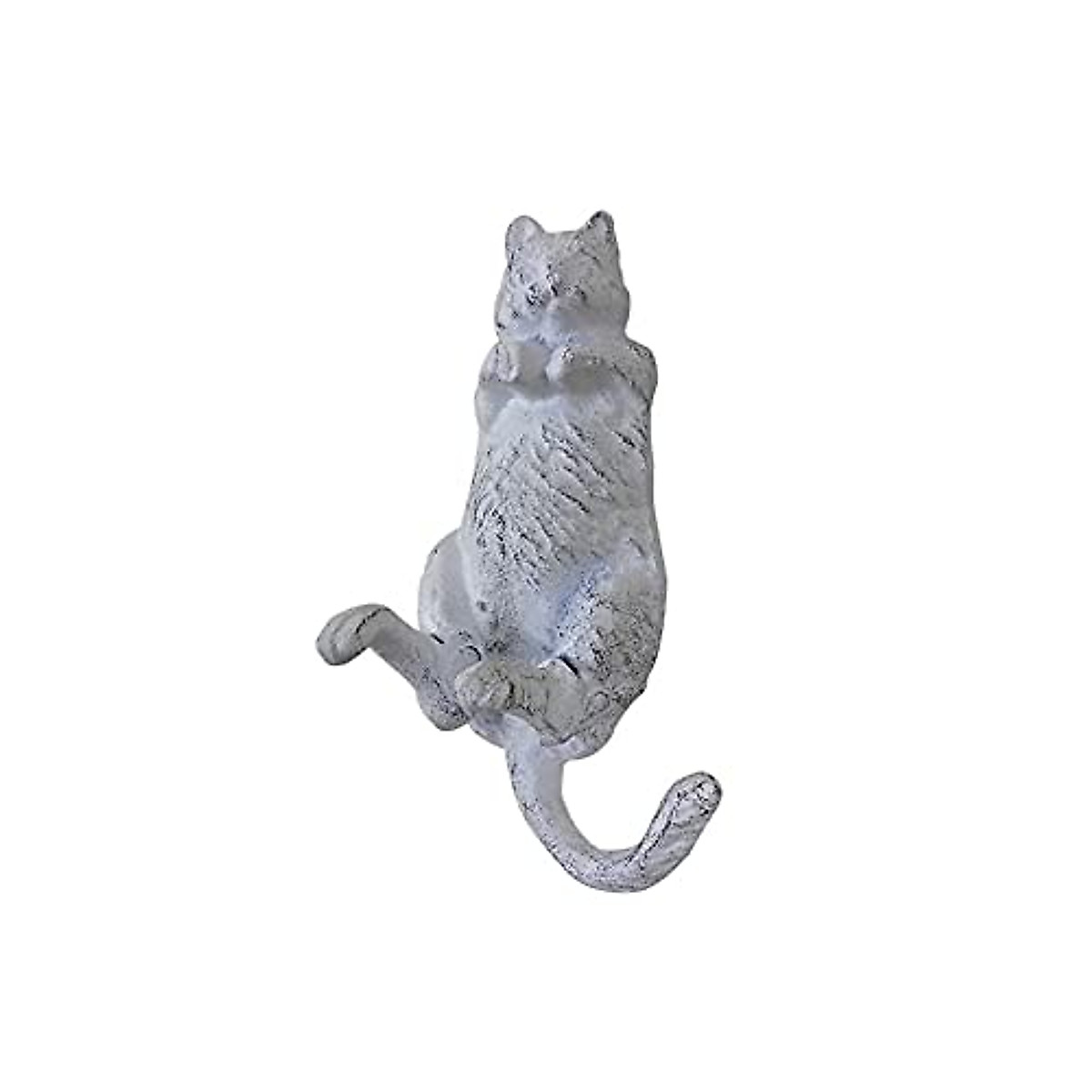 Handcrafted Nautical Decor Whitewashed Cast Iron Happy Fat Cat Decorative Metal Wall Hook 6"
