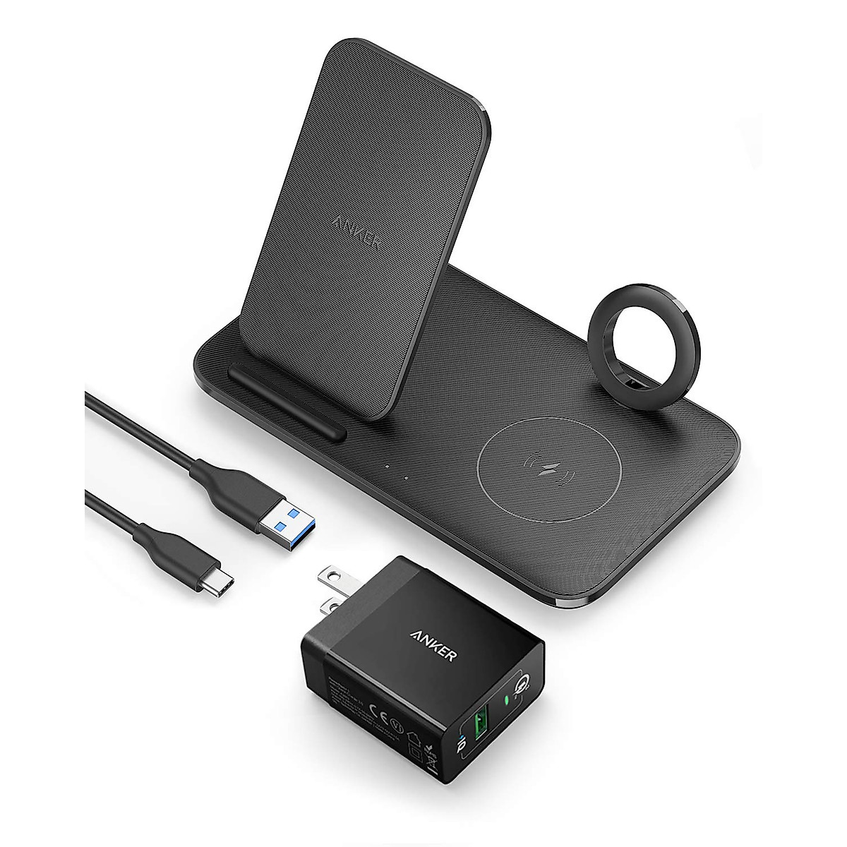 Anker Wireless Charging Station with Adapter, PowerWave 3-in-1 Qi-Certified Stand for iPhone 14 Series, AirPods Pro, Apple Watch Series 1-6 (Watch Charging Cable Not Included)