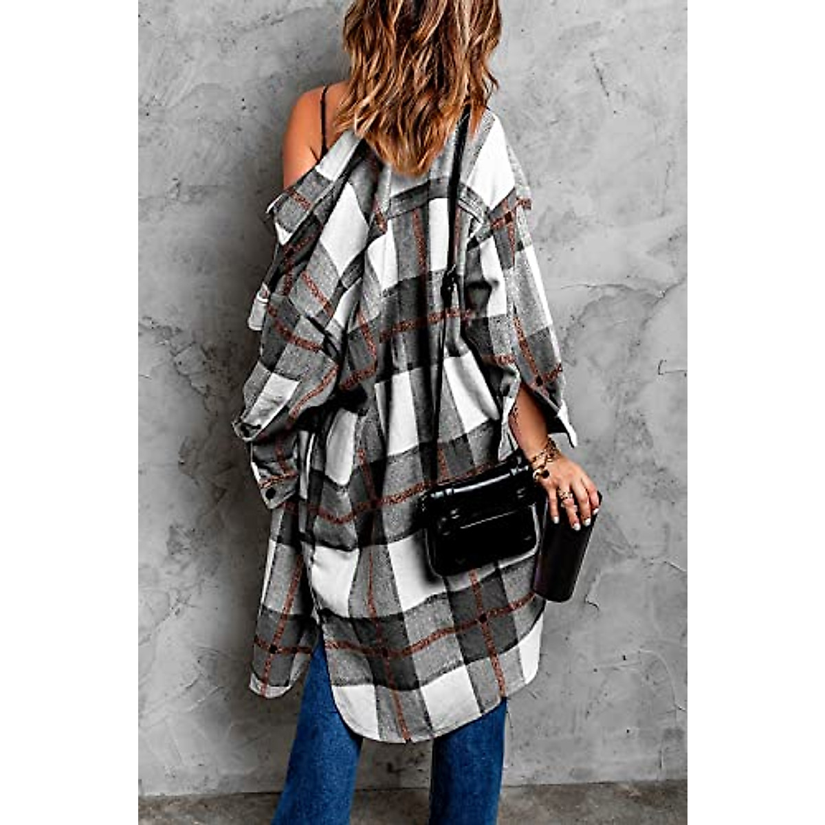 PRETTYGARDEN Women's 2023 Plaid Shacket Jacket Long Sleeve Button Down Shirts Fashion Winter Wool Coats (Black,Small)