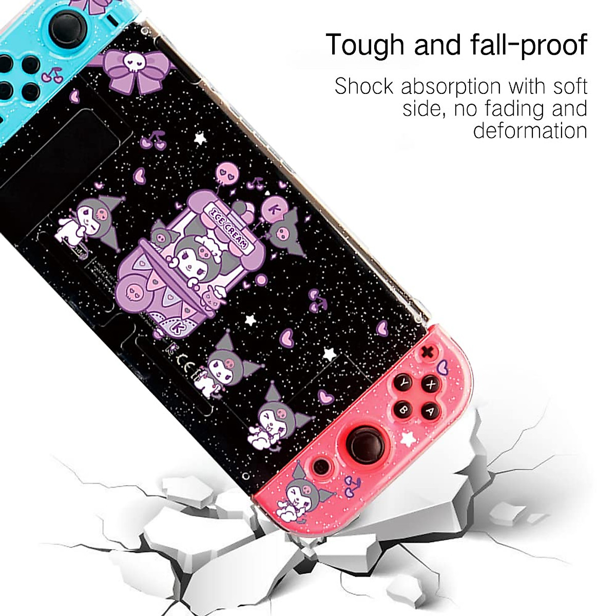 PERFECTSIGHT Glitter Little Devil Rabbit Protective Case for Nintendo Switch 6.2 inch, Cute Bling Clear Soft TPU Slim Cover, Kawaii Dockable Case for NS Console and Joy-Con Controller - Anti-Scratch
