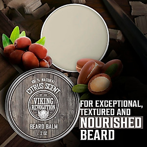 Viking Revolution Citrus Beard Balm - Beard Butter with Argan Oil, Beard Softener for Men with Jojoba Oil - Beard Moisturizer for Men with Beeswax - Beard Wax for Men with Mango Butter (2oz, 2 Pack)