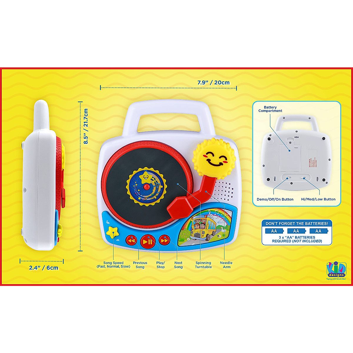 eKids Tiny Tunes Toy Turntable for Toddlers with Built-in Nursery Rhymes and Sound Effects, Musical Toy for Kids