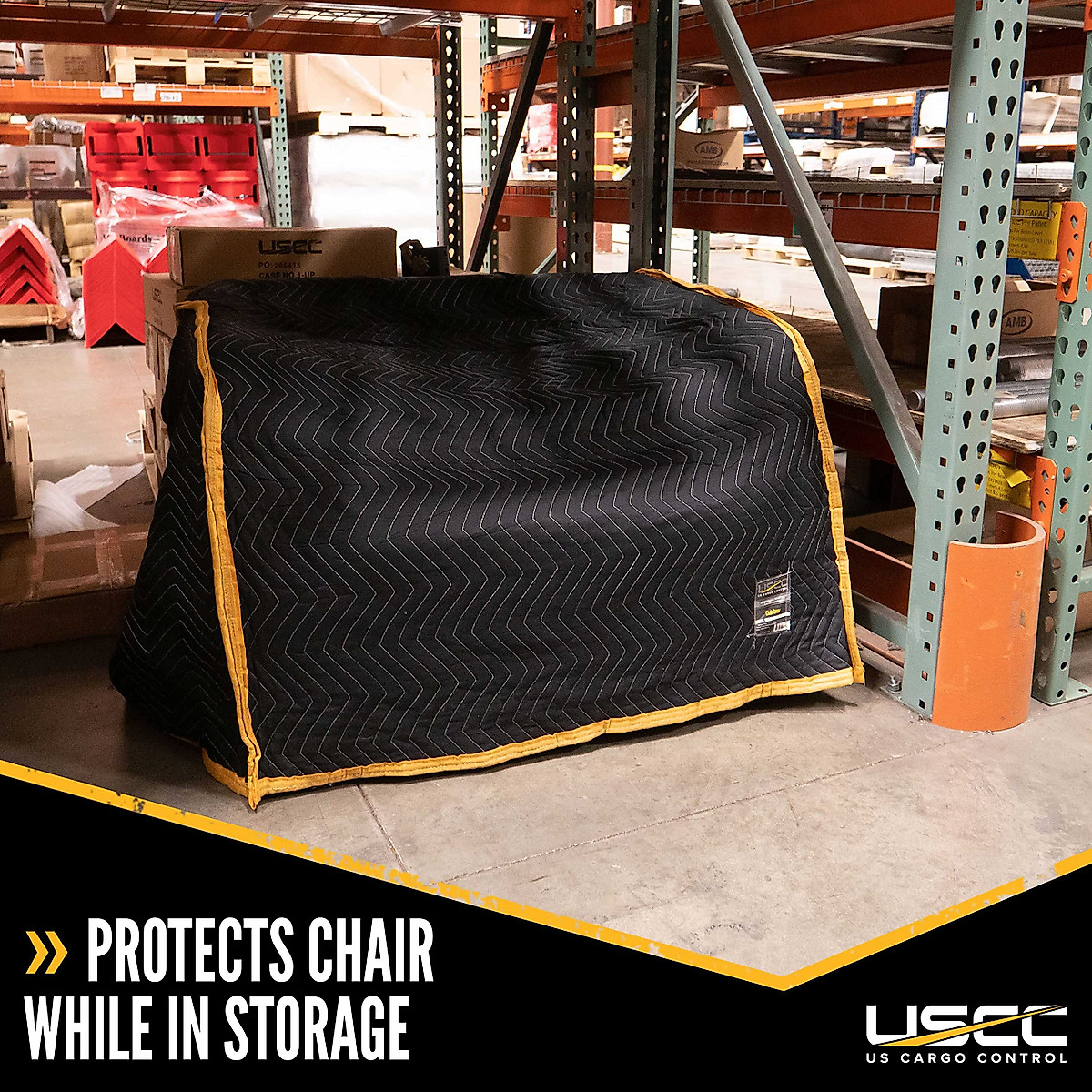 US Cargo Control Heavy Duty Quilted Cover for Chair/Recliner - Black/Yellow Furniture Pad for Moving and Storage - 39 Inches x 46 Inches - Cotton/Polyester Blend - 9 Pounds - Washable, Reusable