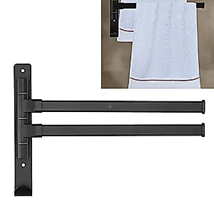 UUS Rotating Towel bar 2 arm Bathroom, Wall Mounted Swing Out Towel Rack with Hook for Bathroom, Kitchen Space Saving, Home, Hote