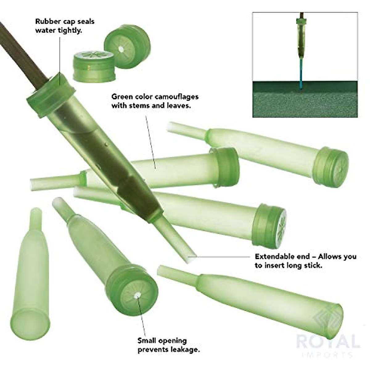 Floral Water Tubes/Vials for Flower Arrangements by Royal Imports, Green - 4" (1/2" Opening) - Extendable Style - 25/Pack - w/Caps