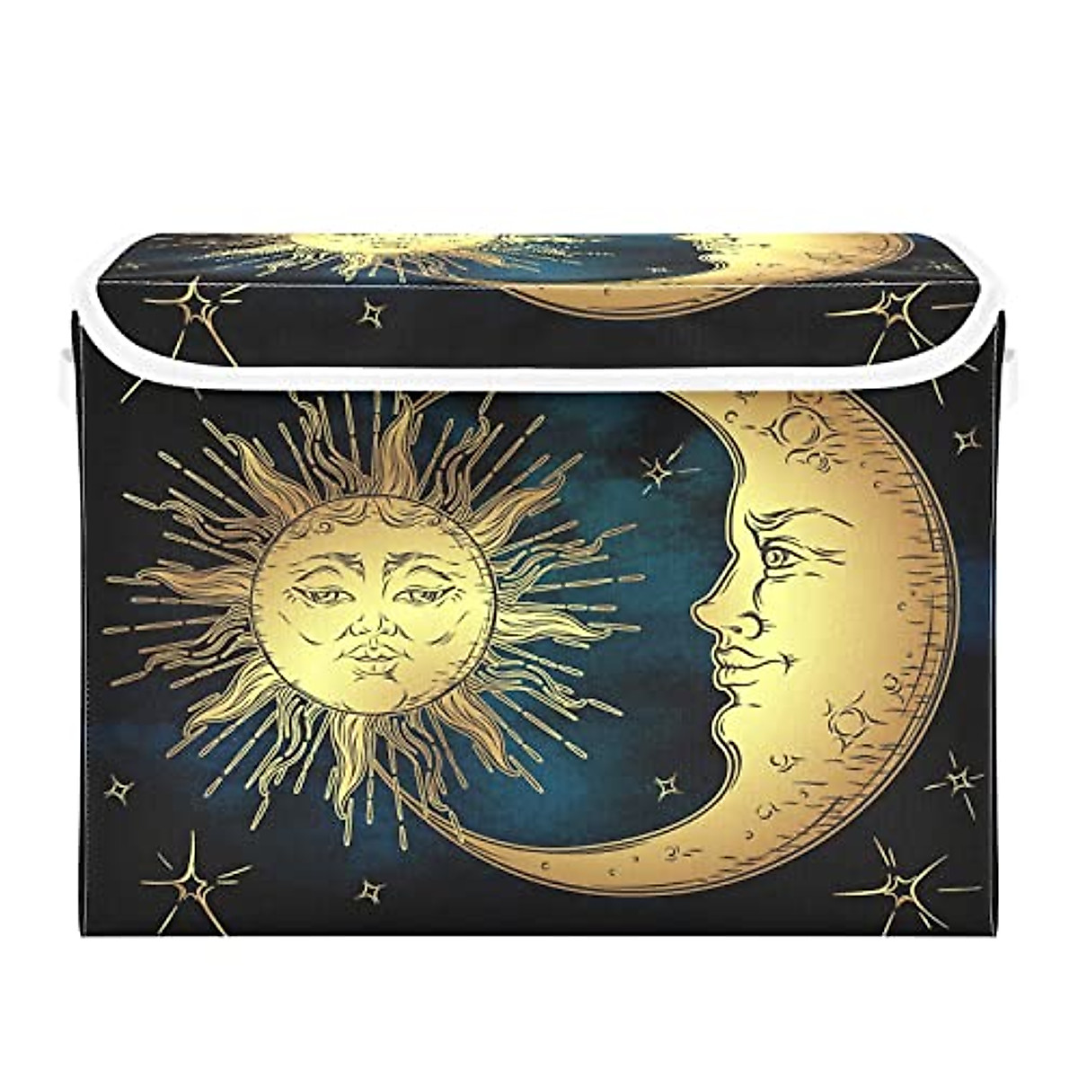Krafig Boho Chic Golden Sun Moon Foldable Storage Box Large Cube Organizer Bins Containers Baskets with Lids Handles for Closet Organization, Shelves, Clothes, Toys