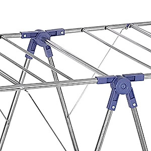 ZenStyle Clothes Drying Rack, 2-Level Laundry Drying Rack with Sock Clips, Stainless Steel Foldable Laundry Hanger with Height-Adjustable Gullwings for Clothes, Towels, Sheets, Silver