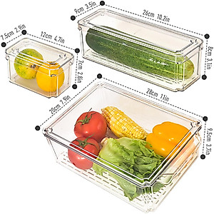 Cozihom Stackable Refrigerator Organizer Bins with Lids, Fridge Organization and Storage Containers, BPA-Free Plastic Pantry Bins for Fruits, Vegetable, Drinks, With Drain Tray, Set Of 7