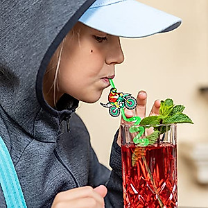 Dirt Bike Drinking Straws 24 PCS Motorcycle Party Favors with 2 Cleaning Brush Motocross Racing Birthday Party Supplies BMX Party Decorations for Kids