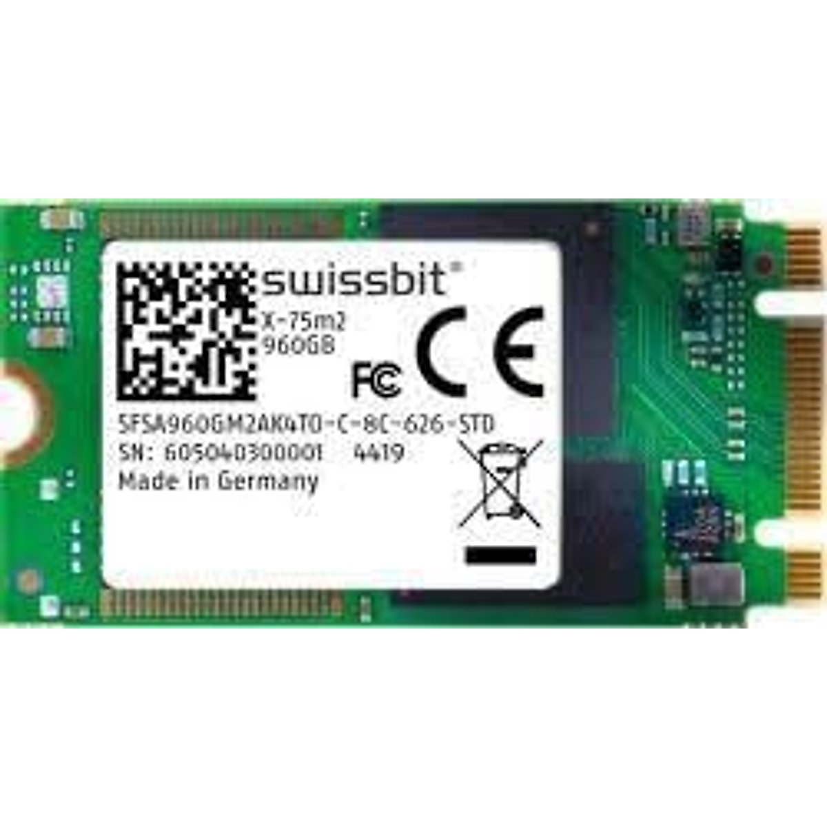 Swissbit SFSA120GM2AK2TO-I-6B-236-STD, Solid State Drive, 120GB, 3.3V, M.2 SATA SSD, X-75m2 2242, 3D TLC, -40/85°C