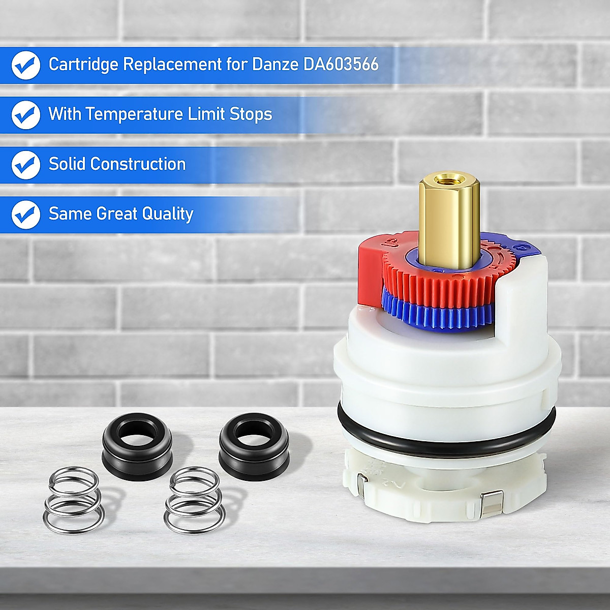 Dreyoo Square Stem Washerless Cartridge Replacement for DA603566, Shower Cartridge Compatible with Danze and Glacier Bay Single Handle Tub/Shower Faucets with Temperature Limit Stops