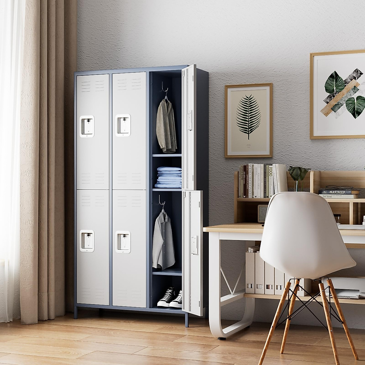 Aobabo Metal Office Storage Lockers, 6 Lockable Door Locker Cabinet, 72" H Tall Storage for Employee,Gym,Home,School, Gray White, Assembly Required