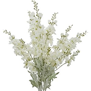 MINYULUA 6pcs Artificial Delphinium Flowers White Silk Larkspur Flowers Faux Snapdragon Long Stem Fake Plant Spray Arrangement for Home Office Garden Wedding Table Vase Decor (White)