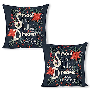 Xmas Colorful Quote Vintage Throw Pillow Covers 18×18 Pillowcases Set of 2 Merry Christmas Linen Decorative Square Pillow Case Cushion Covers Standard Size for Sofa Couch Outdoor Bed Pillow Protectors