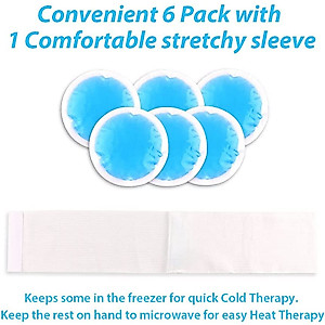 NEWGO Small Ice Packs for Injuries Reusable, 6 Pack Gel Cold Packs Round Hot Cold Compress with Cloth Backing & Sleeve for Pain Relief, Wisdom Teeth, Breastfeeding, Tired Eyes, Face, Headaches