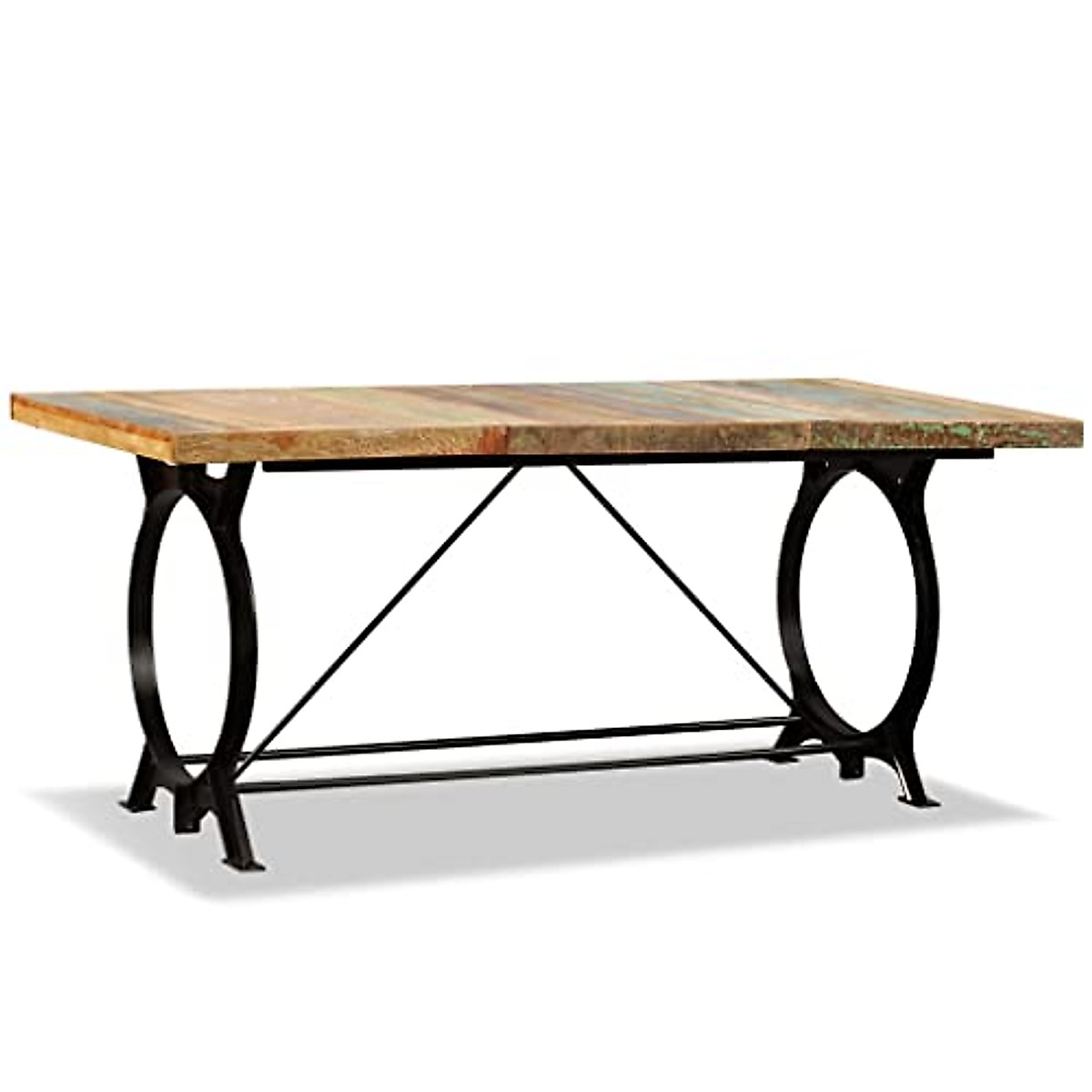 GOLINPEILO Wooden Dining Table with Steel Legs, Industrial-Style Kitchen Table Solid Reclaimed Wood 70.9" x 35.4" x 30.3" -AA