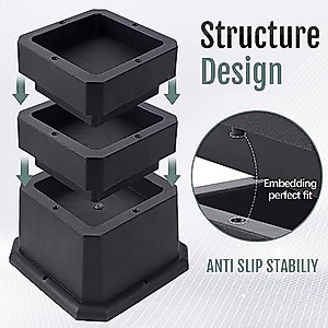 BTSD-home Bed Risers 2, 3 or 4 Inch Heavy Duty Furniture Risers Adjustable Dorm Bed Lifts Risers Table Desks Legs Blocks 4 Pack Black