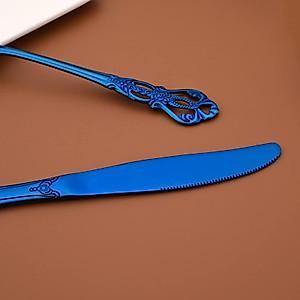 Snplowum Royal 24-piece Blue Mirror Silverware Dinnerware, 18/10 Stainless Steel Luxury Flatware Service For 6 Include Knives/Forks/Spoons/Teaspoons, Dishwasher Safe