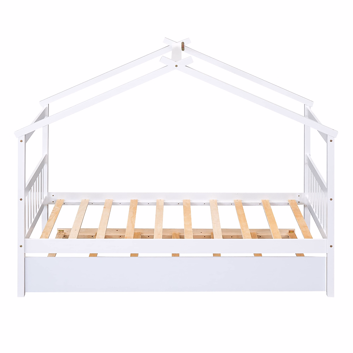 GOWE Twin Size Wooden House Bed with Twin Size Trundle, White