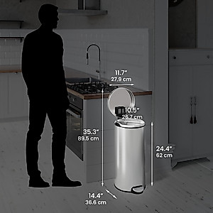 iTouchless SoftStep 8 Gallon Trash Can with Removable Inner Bucket and AbsorbX Odor Filter, Stainless Steel, 30 Liter Round Step Pedal Garbage Bin for Kitchen, Bathroom, Office, Quiet Lid Close