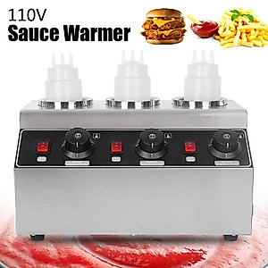 Commercial Electric Sauce Warmer, 240W Hot Fudge Warmer Dispenser, Nacho Cheese Sauce Ketchup Chocolate Warmer for Commercial with 3pcs Squeeze Bottle