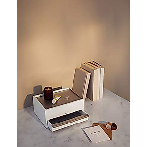 Umbra Stowit Jewelry Box-Modern Keepsake Storage Organizer with Hidden Compartment Drawers for Ring, Bracelet, Watch, Necklace, Earrings, and Accessories (White/Nickel)