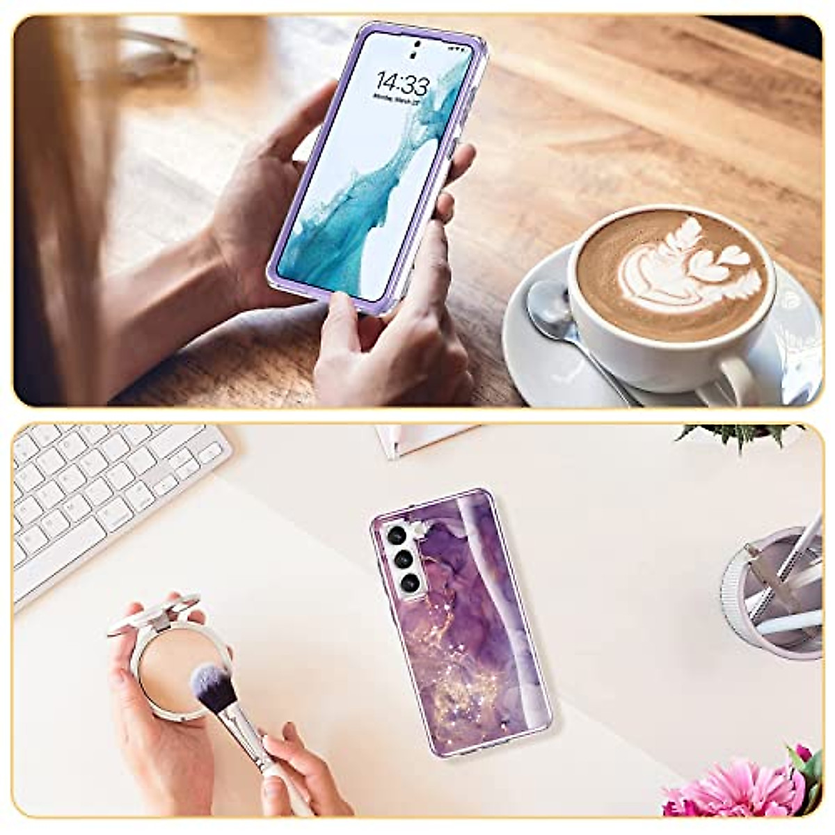 Esdot for Samsung Galaxy S23 Case,Military Grade Passing 21ft Drop Test,Rugged Cover with Fashionable Designs for Women Girls,Protective Phone Case for Galaxy S23 6.1" Glitter Purple Marble