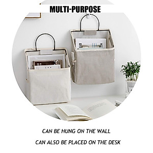 Qingsm 2 Pcs Wall-Hanging Storage Bags,Desktop Organizer Basket Cotton Linen Hanging Storage Basket for Kitchen,Bderoom,Living Room-Plant
