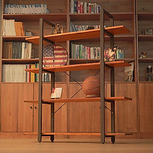 CONSDAN Industrial Bookshelf, USA Grown Hardwood, Real Wood Bookshelves, Modern Open Rustic Bookcase, Storage Shelf, Display Shelf, Poplar Solid Wood-4 Tier Shelf