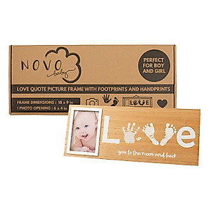 Baby Footprint & Handprint Photo Frame Kit | Capture Unforgettable Moments! Includes White Paint and Paint Tray | Newborn Keepsake Frame | Hand & Foot Impression (17 x 7 Inches