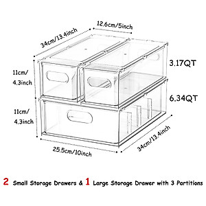 Wonlooker 3 Pack Refrigerator Organizer Bins with Pull-out Drawer, Stackable Fridge Drawer Organizer Set with Handle, Clear Plastic Food Storage Containers for Freezer, Cabinet, Kitchen, Pantry
