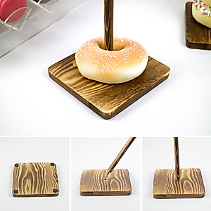 KVMORZE Wooden Donut Stand 2 Pcs, Farmhouse Donut Tower Stand, Bagel Holder Stand, Removable Donut Display Stand for Dessert Table, Doughnut Holder for Wedding Baby Shower Birthday Party (Wood)