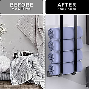 KITHOLD Adhesive Towel Racks for Bathroom, Wall Mounted Bathroom Towel Storage, Stainless Steel Bath Rolled Towels Holder Towel Organizer Shelf for Folded Large Towel Beach Shower Towel - Black
