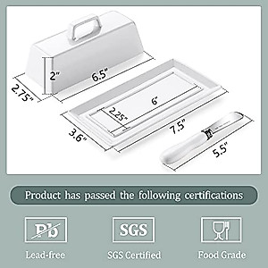 Yedio Porcelain Butter Dish Set with Lid and Knife，Butter Holder with Handle, Perfect for East and West Coast Butter, Dishwasher Safe, White